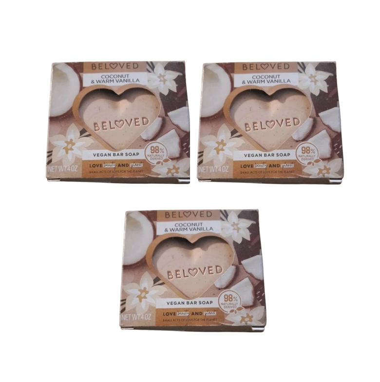 Beloved Heart Shaped Vegan Bar Soap Coconut & Warm Vanilla 3 Pack ...