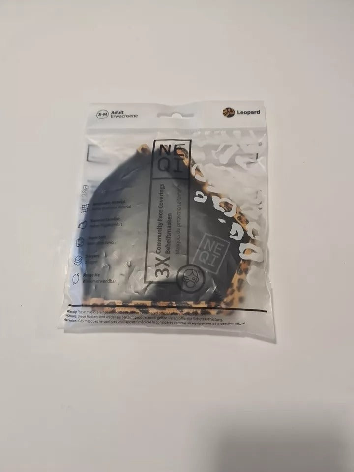 Neqi Face Coverings Pack of 3 Re-useable Face Masks - S-M - Leopard Ne ...