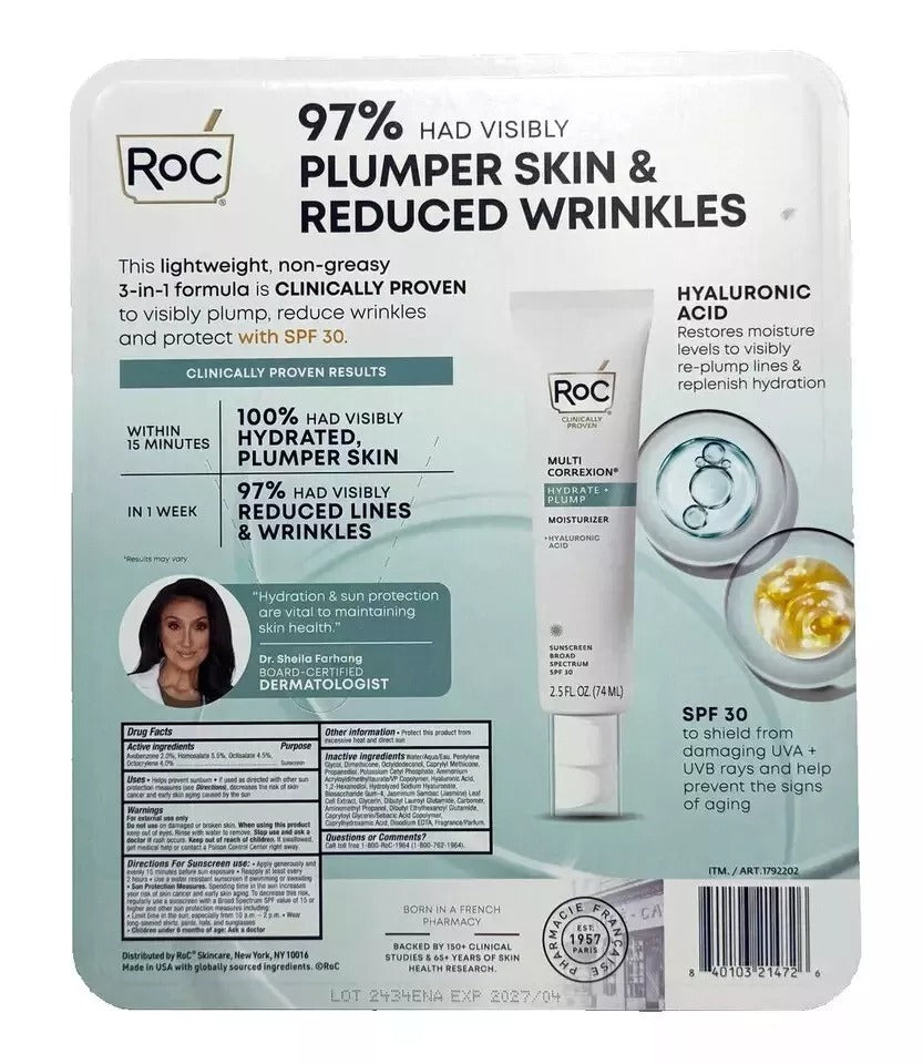 Roc Plumper Skin & Reduced Wrinkles Moisturizer w/Hyaluronic Acid - SP ...